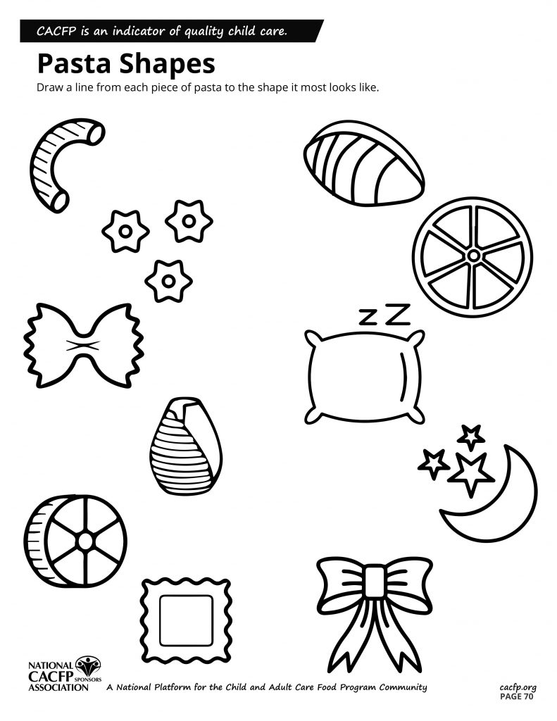 Free Coloring Page: Pasta Shapes