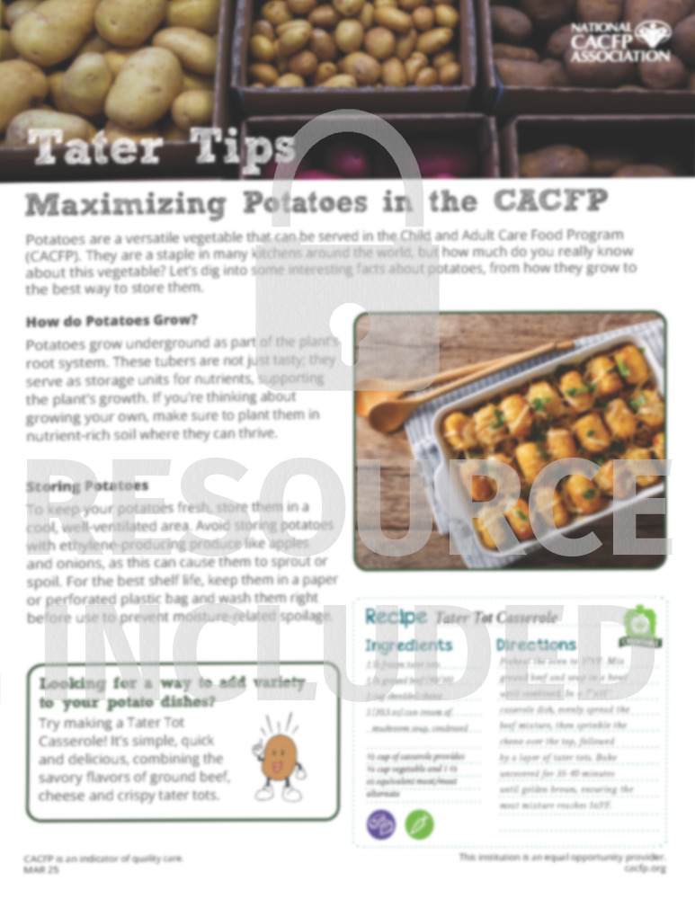 Potato Palooza: Potatoes in CACFP Menus ($) - National CACFP Sponsors ...